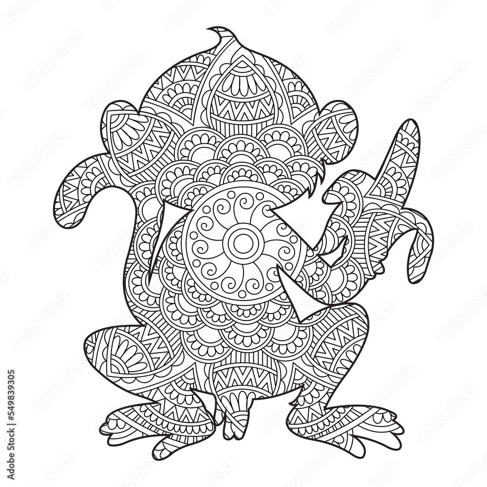Zentangle monkey mandala coloring page for adults christmas monkey and ...