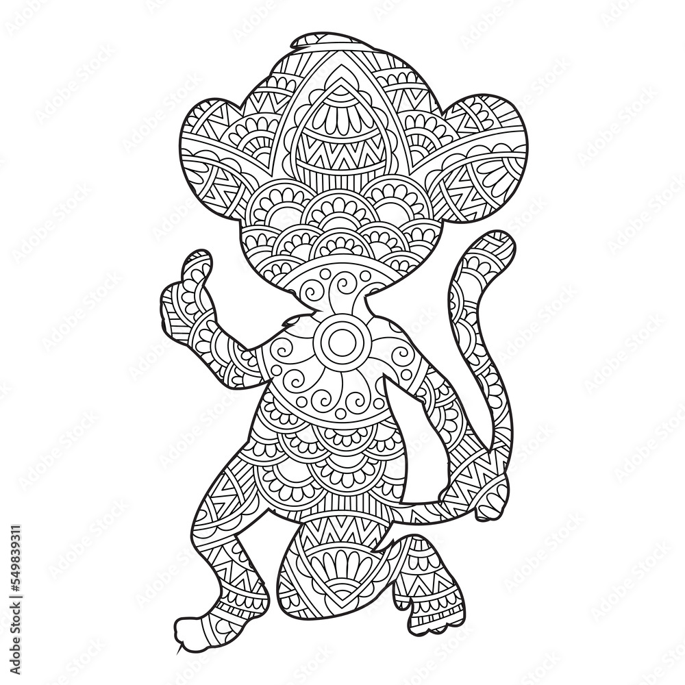 Zentangle monkey mandala coloring page for adults christmas monkey and ...