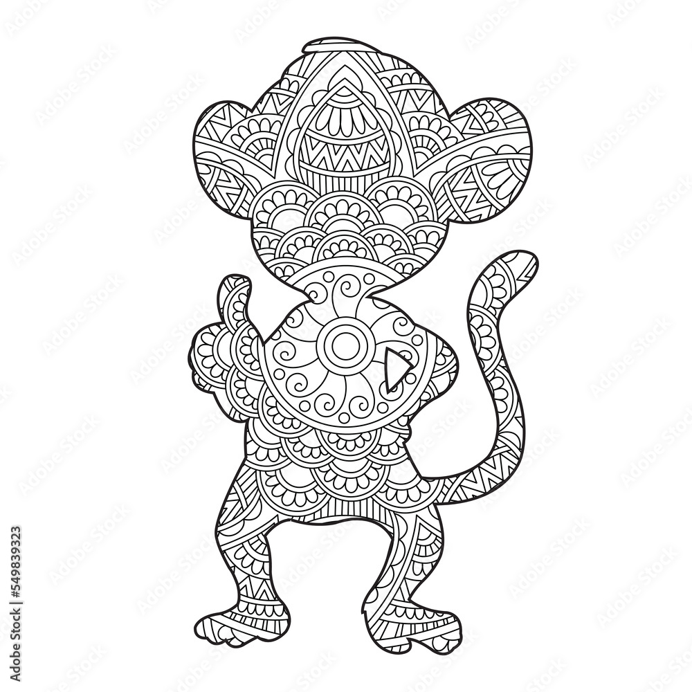 Zentangle monkey mandala coloring page for adults christmas monkey and ...