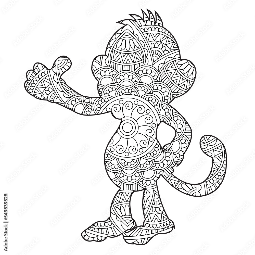 Zentangle monkey mandala coloring page for adults christmas monkey and ...