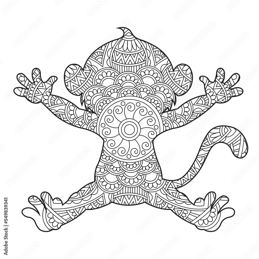 Zentangle monkey mandala coloring page for adults christmas monkey and ...