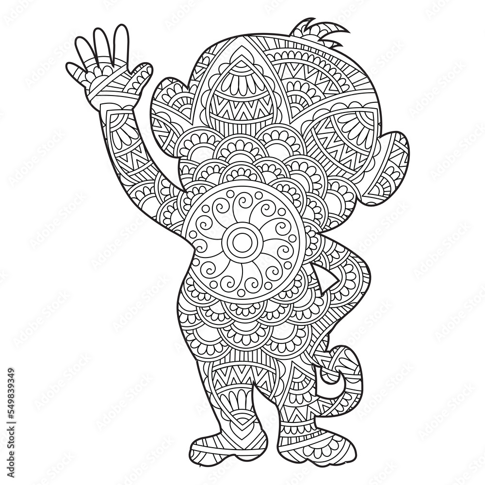Zentangle monkey mandala coloring page for adults christmas monkey and ...