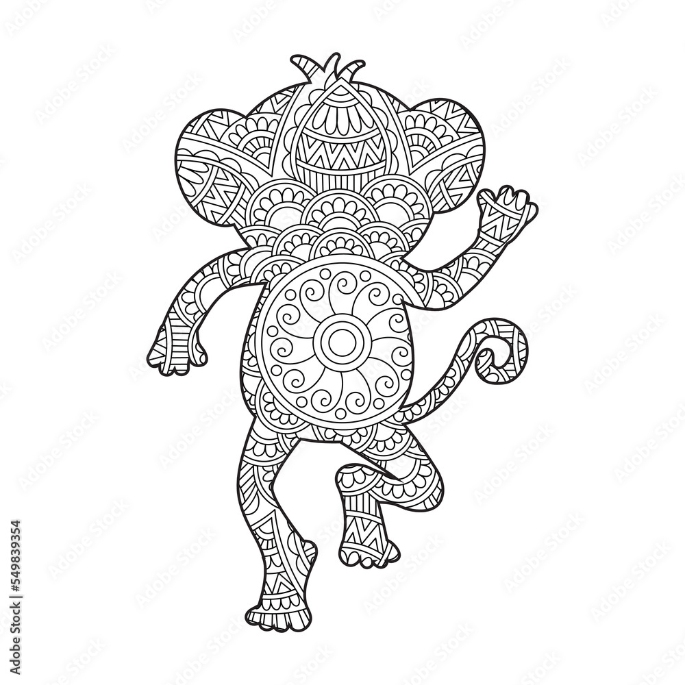 Zentangle monkey mandala coloring page for adults christmas monkey and ...