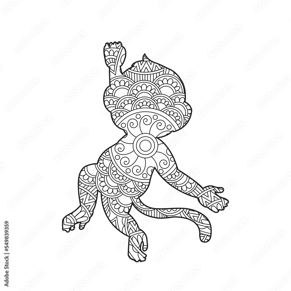 Zentangle monkey mandala coloring page for adults christmas monkey and ...