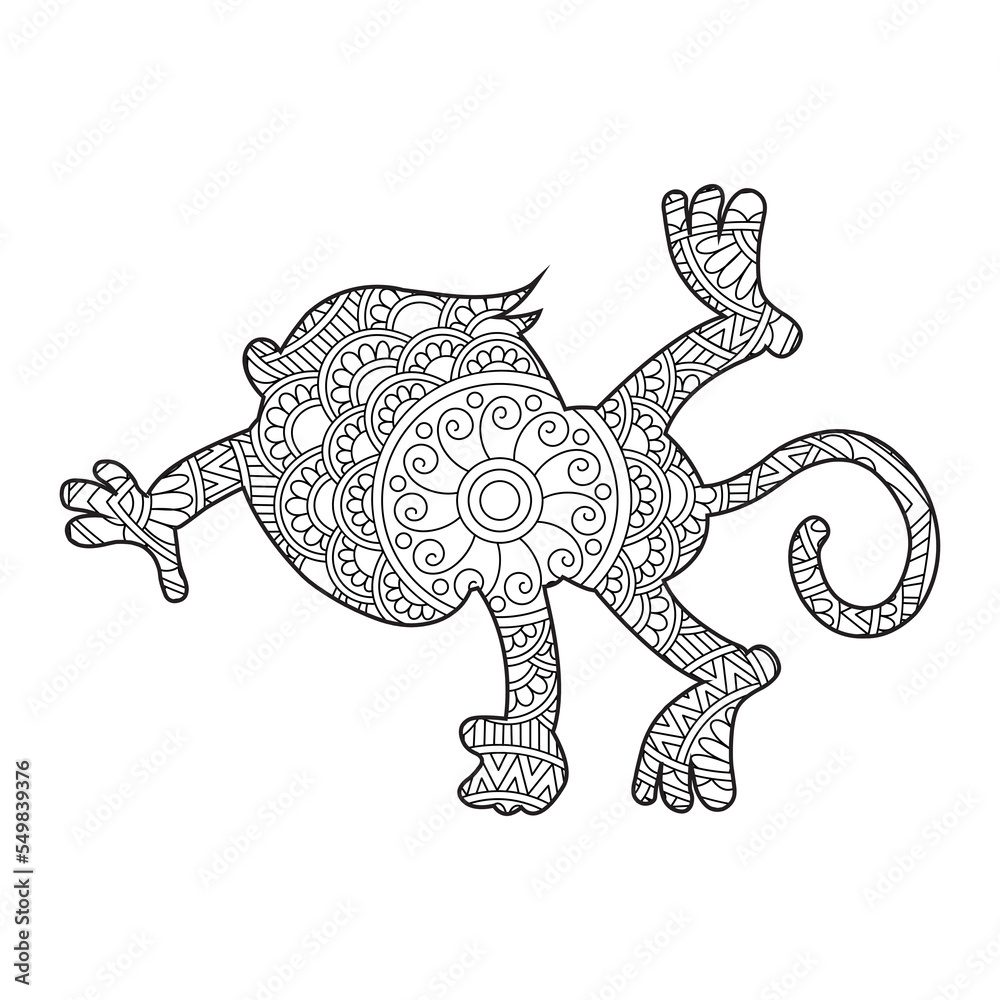 Zentangle monkey mandala coloring page for adults christmas monkey and ...