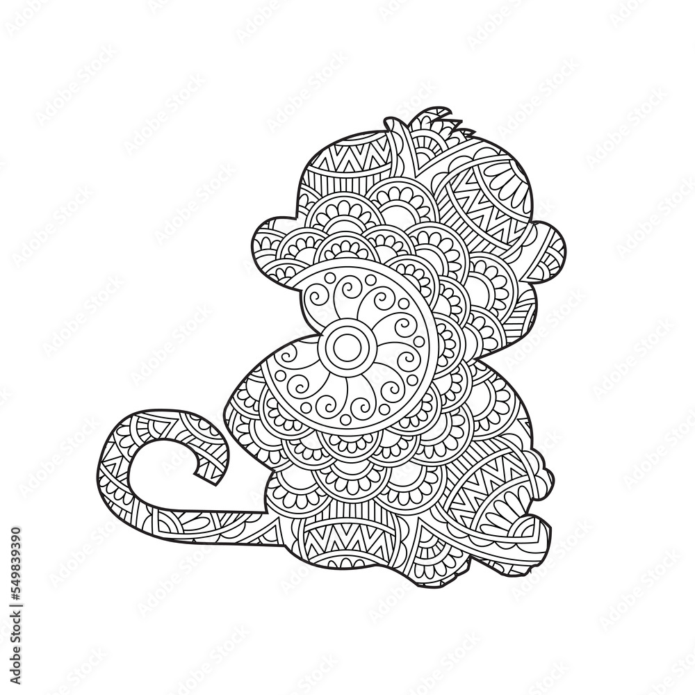 Zentangle monkey mandala coloring page for adults christmas monkey and ...