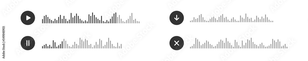 Audio chat or mobile messenger elements with play, pause, download ...