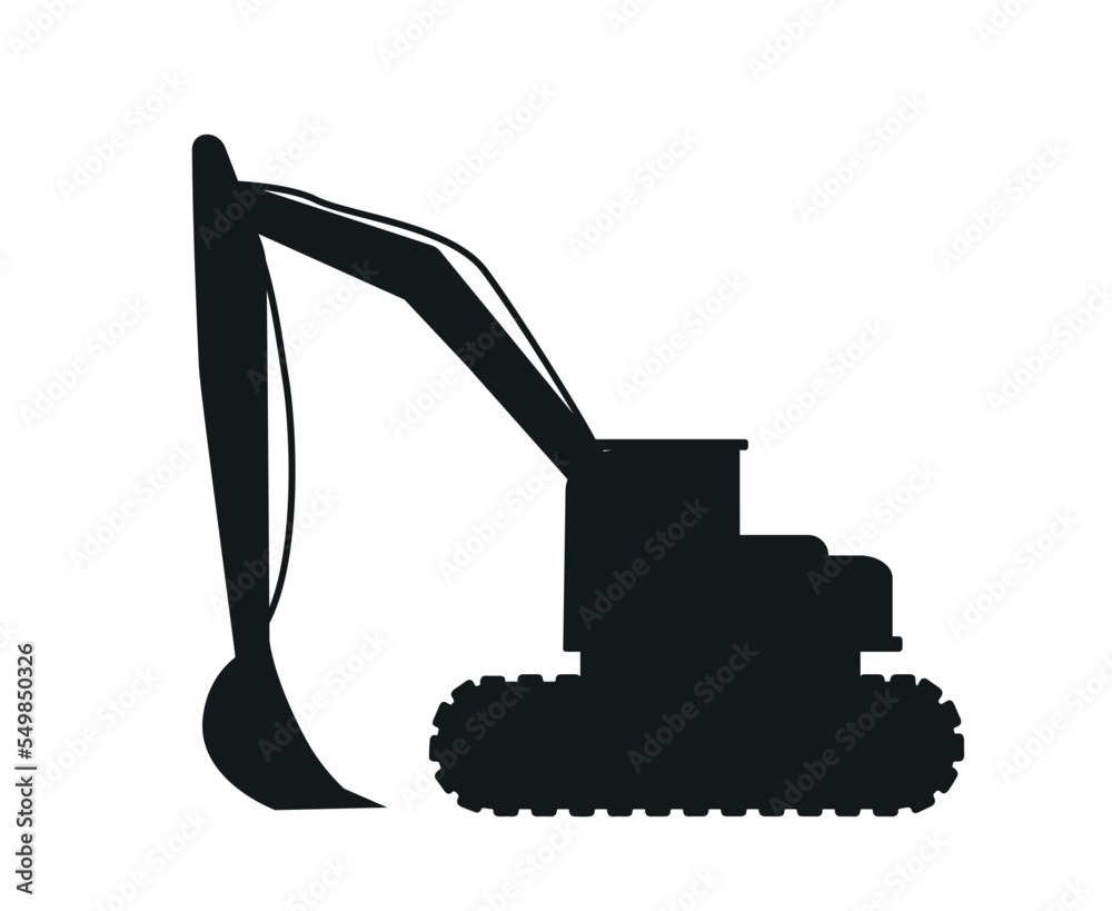Construction equipment icon. Tractor or bulldozer, machine with bucket ...
