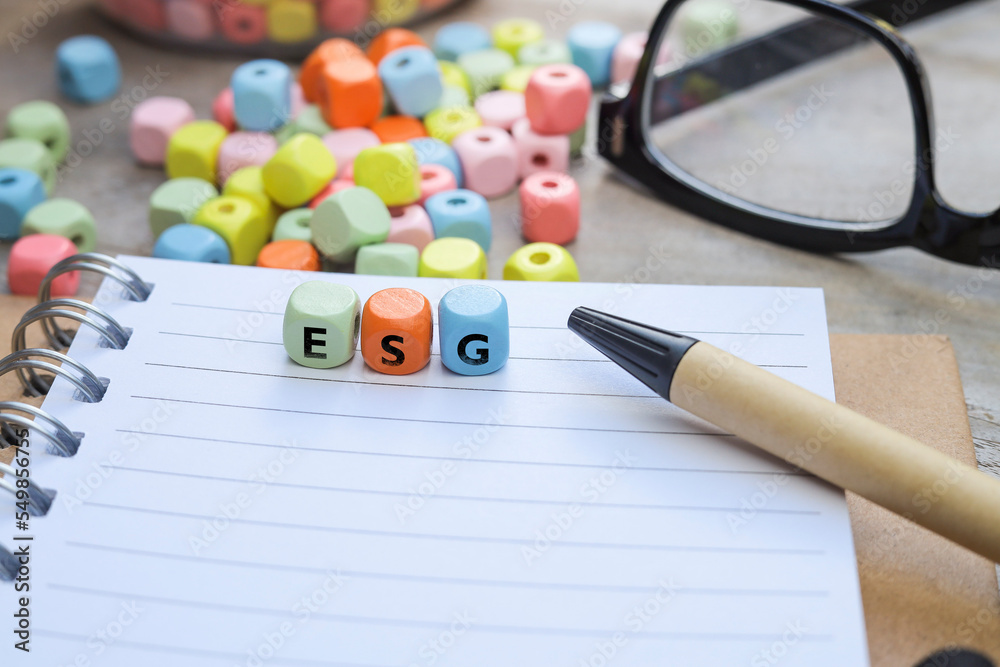 ESG words on the colorful cubes. ESG environmental social and governance Sustainable to ...
