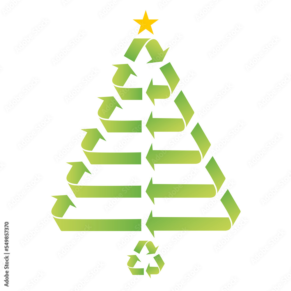 Christmas tree with recycling sign, green Christmas card, illustration ...