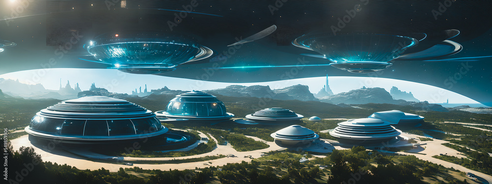 Poster, Foto Artistic concept illustration of a futuristic space colony ...