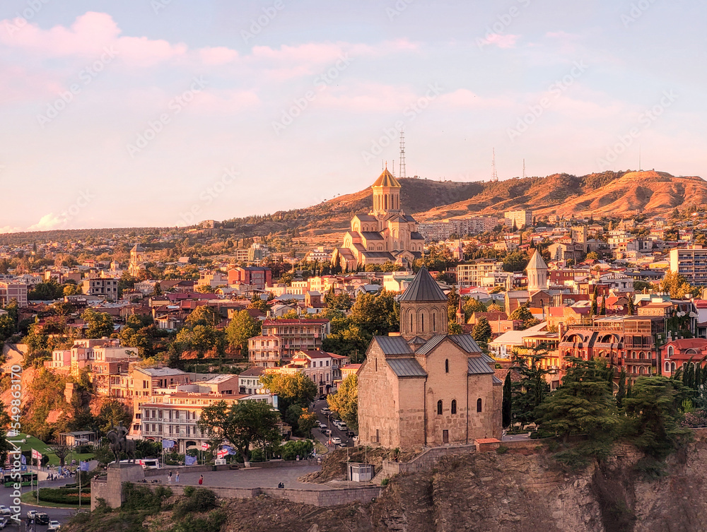 Summer sunset view on historic neighbourhood of Avlabari in capital of ...