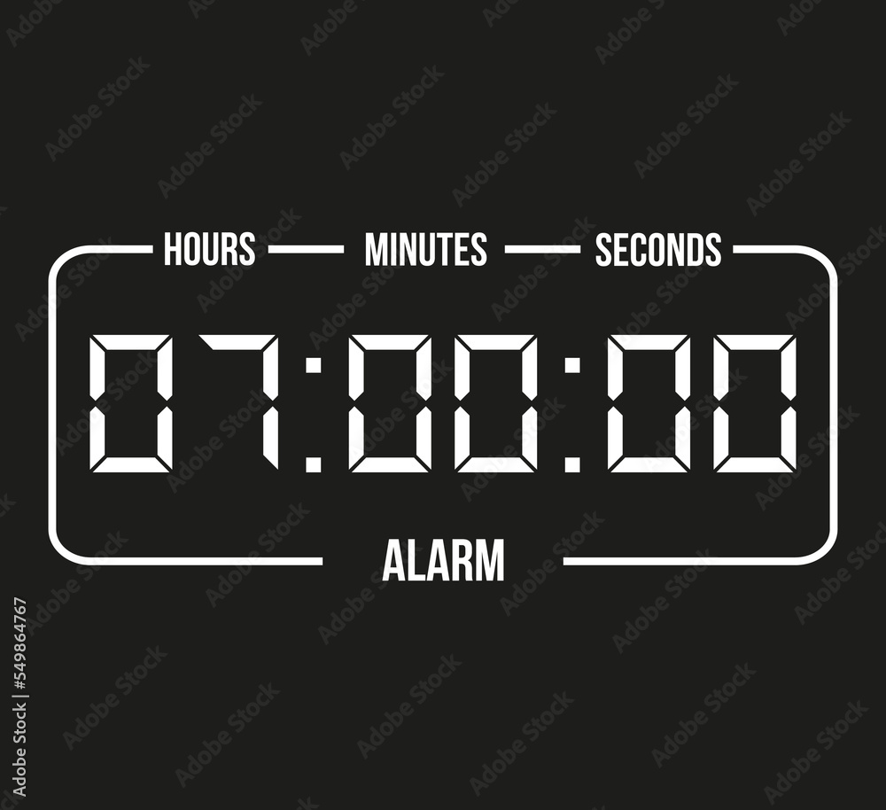 7 hours digital alarm. White and black time counter clock. Banner for ...