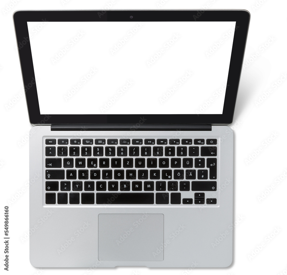 contemporary / modern silver colored slim laptop computer with black ...