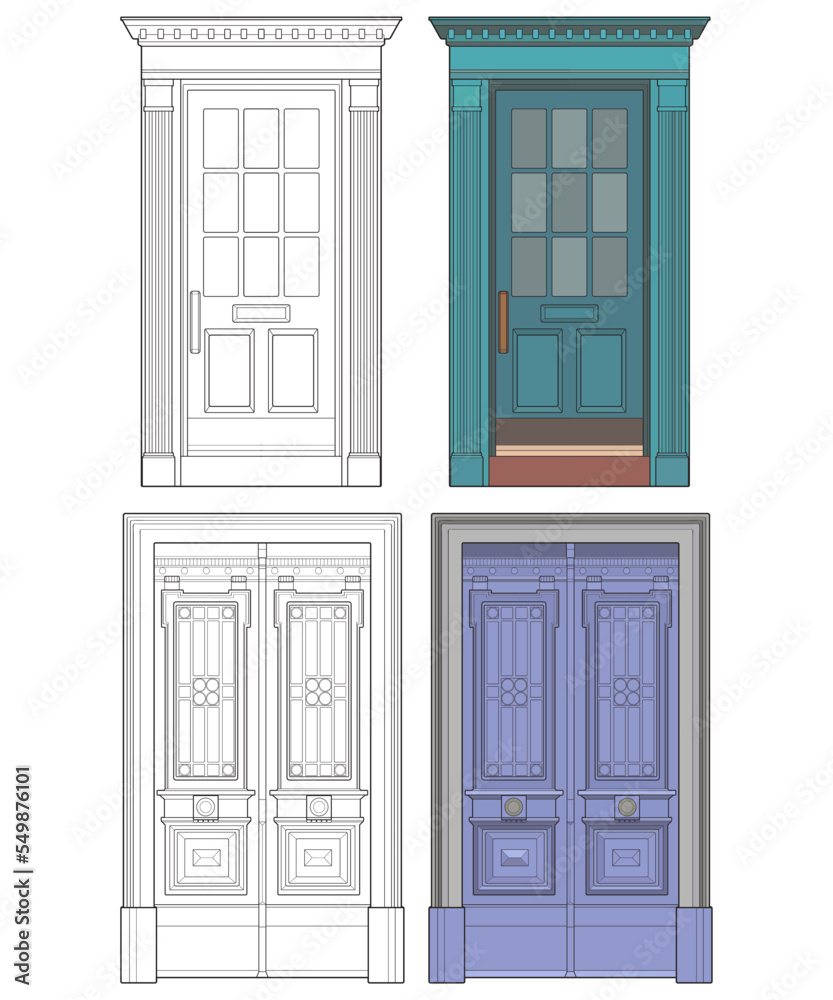 Set of old door vector art. Old door isolated on white background. old ...
