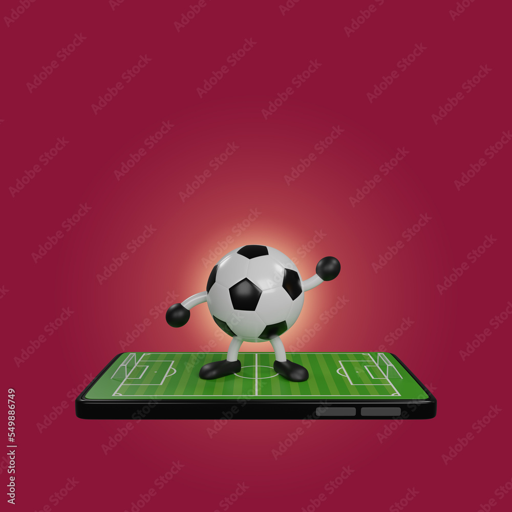 Football cartoon and soccer field model on mobile application isolated ...