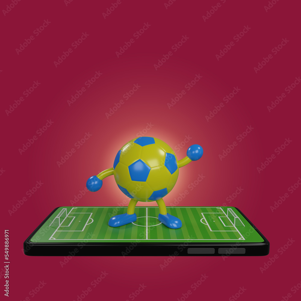 Football cartoon and soccer field model on mobile application isolated ...