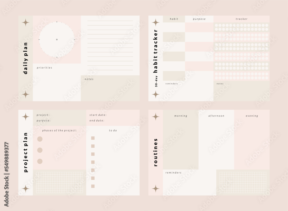 Printable Vector Planner and Notepad Template Collection with Pastel ...