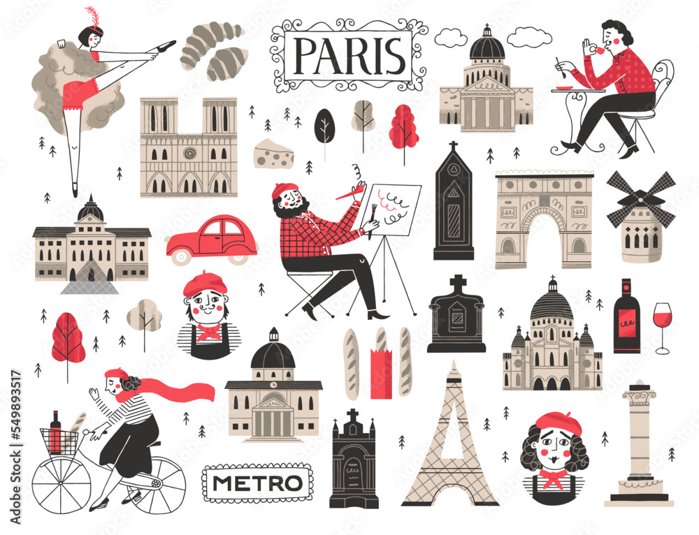 Vecteur Stock Parisian aesthetic collection with famous sights. French ...