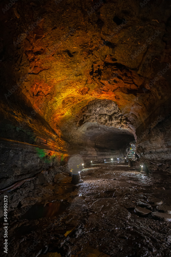 Lava column in Manjanggul cave in Jeju island, Korea. Manjanggul is one ...