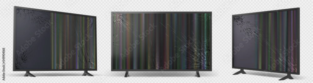 Broken tv set isolated on transparent background. Flat television with ...