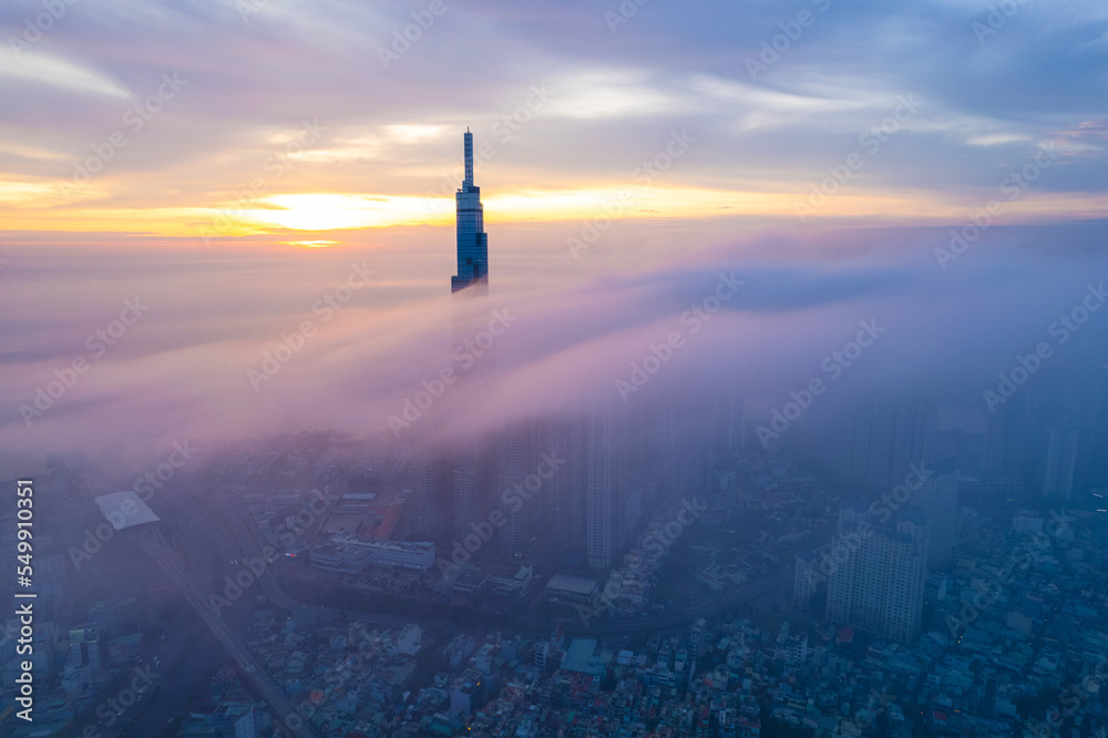 aerial view of Ho Chi Minh City in the morning, Top view aerial photo ...