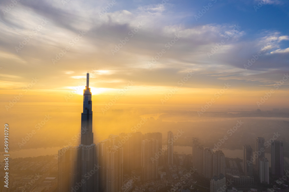 aerial view of Ho Chi Minh City in the morning, Top view aerial photo ...