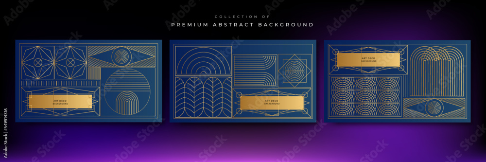 Art deco background with golden line on blue background. Art deco ...