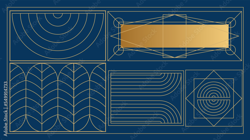 Art deco background with golden line on blue background. Art deco ...