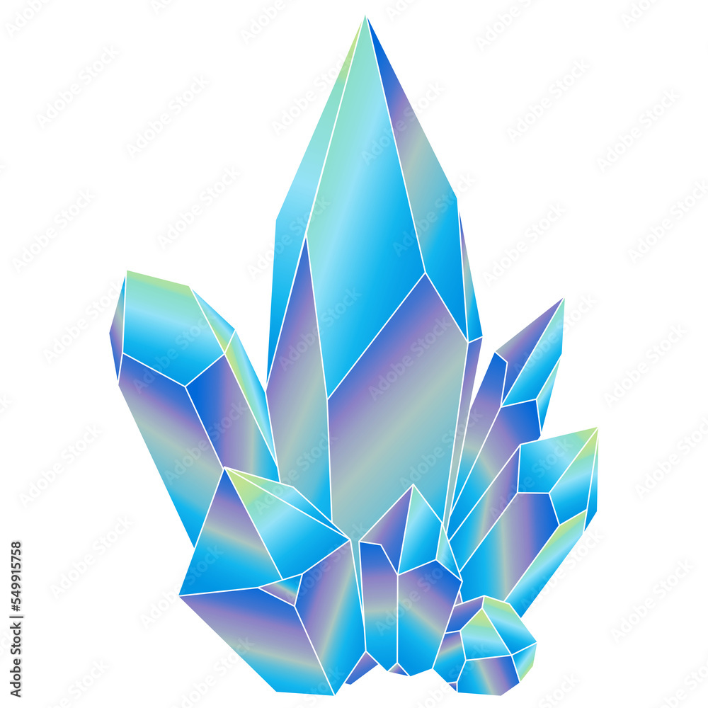 Iridescent Quartz Rainbow Blue Fire Aqua Aura crystal. Cartoon crystal ...
