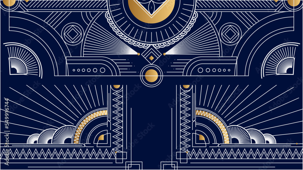 Art deco background with golden line on blue background. Art deco ...