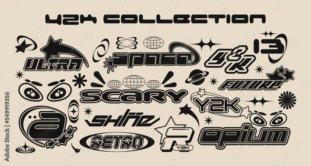 Retro futuristic elements for design. Collection of abstract graphic ...
