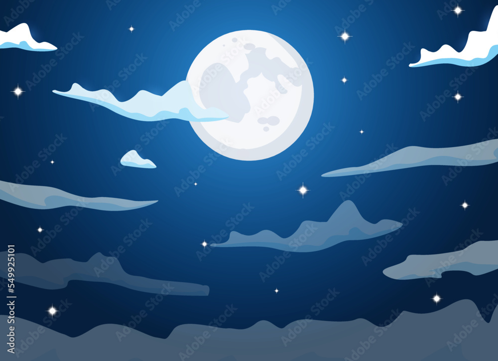 Cartoon Full Moon With Clouds
