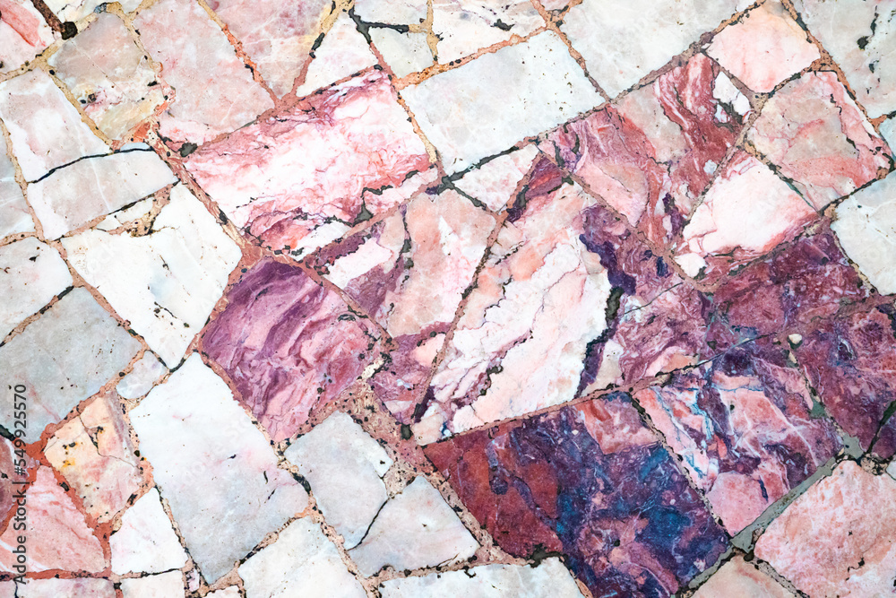 Pink purple marble texture background, floor. Natural stone, pieces of ...
