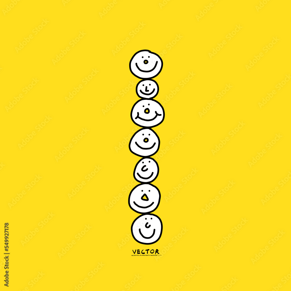 set of smileys, smail, smile, happy emoji, cute in doodle line art ...