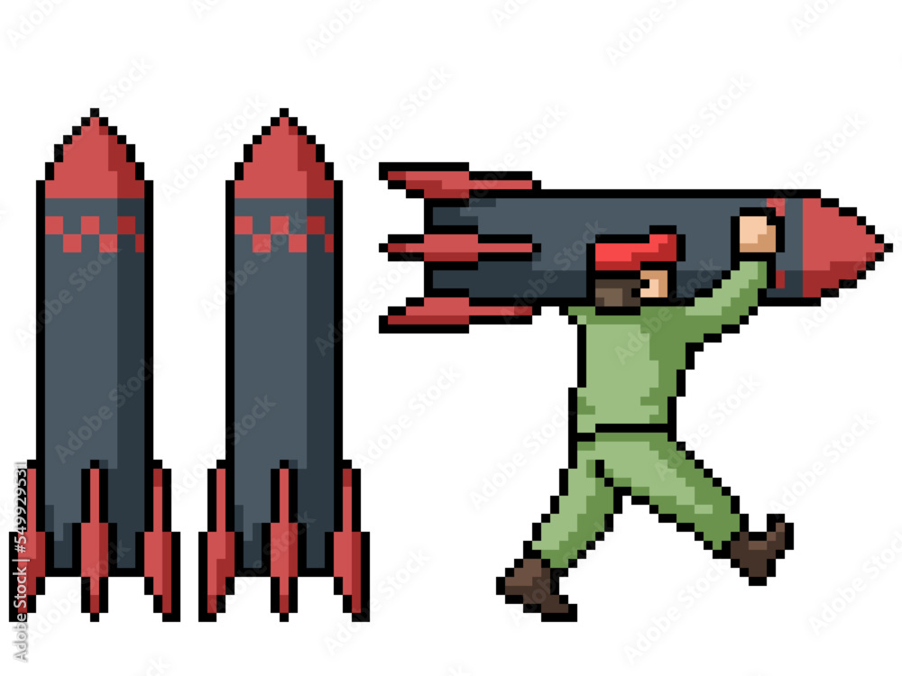 pixel art military missile weapon Stock Vector | Adobe Stock