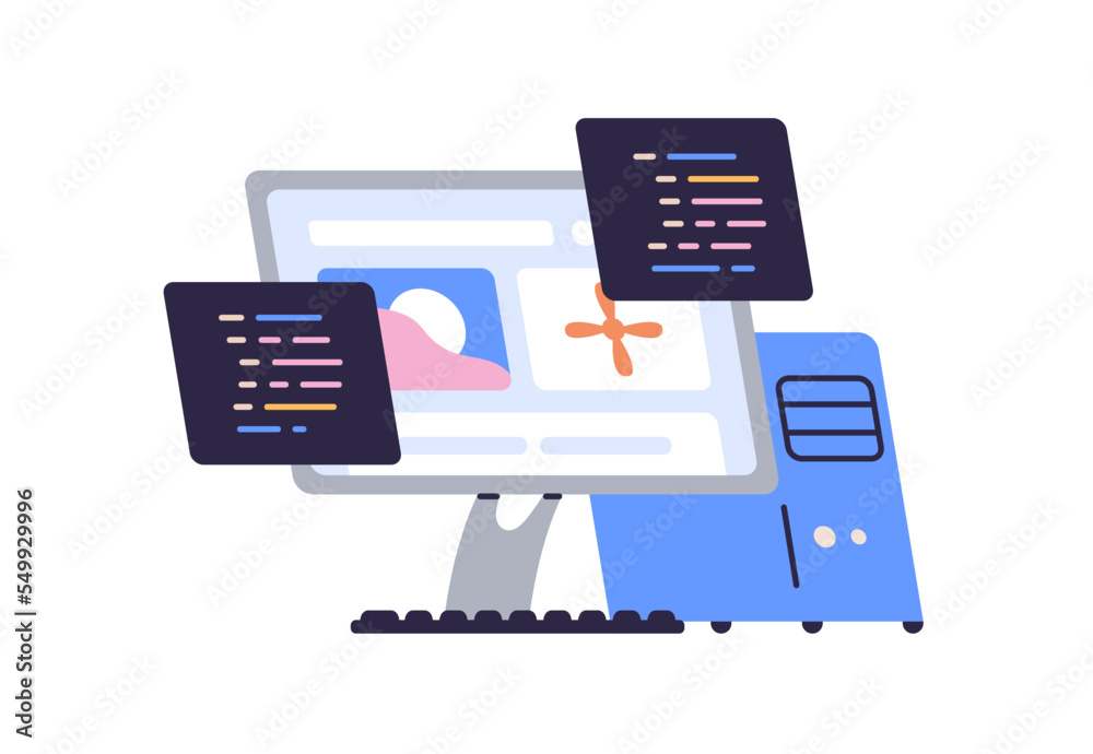 Computer screen with code, script. Information technology and computing ...