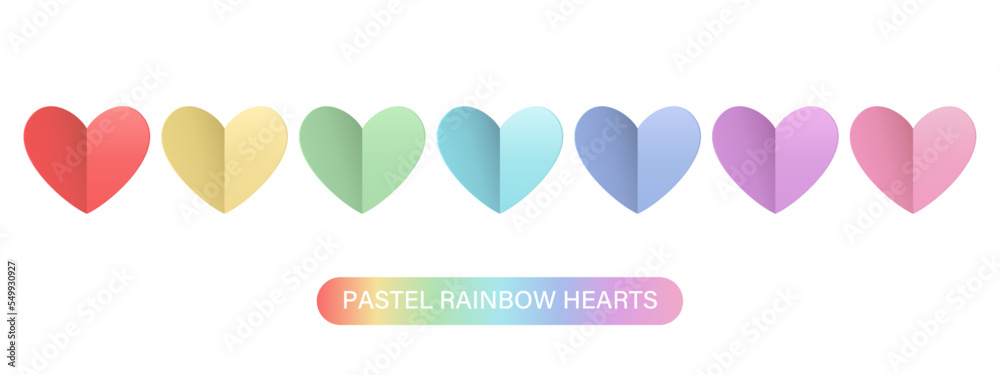 Set of paper cut hearts in pastel rainbow colors. Stock Vector | Adobe ...