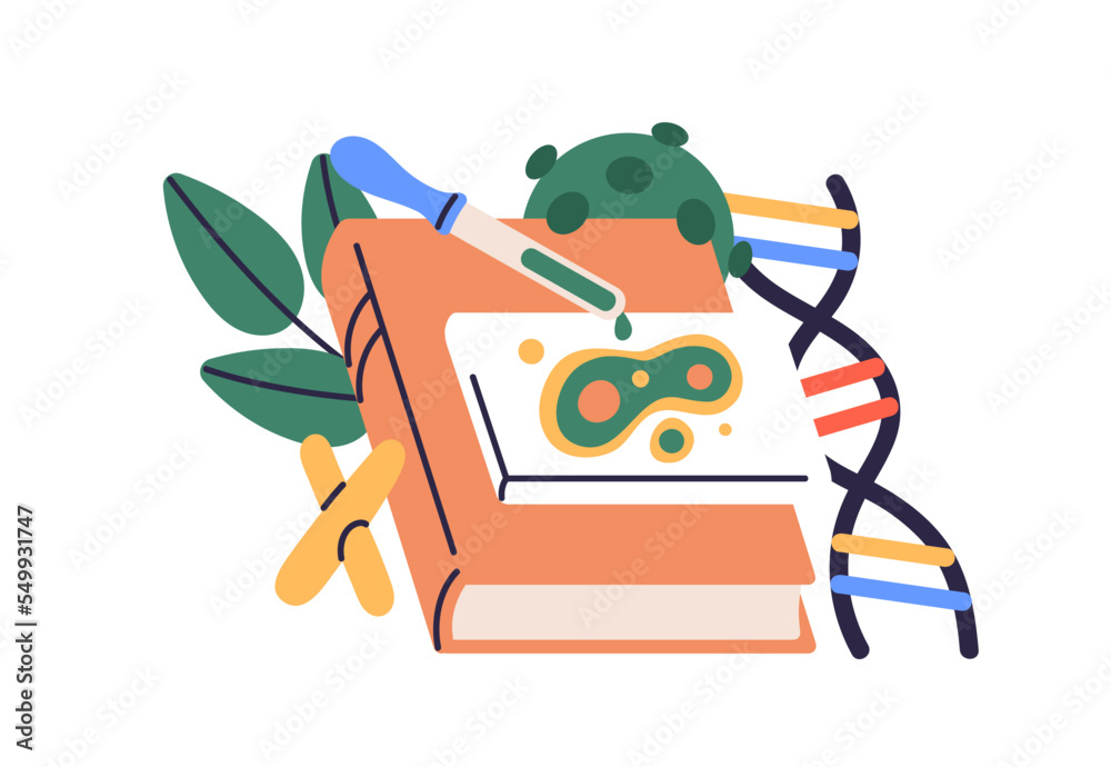 Biology science, medical education, genetics concept. Book, genes ...