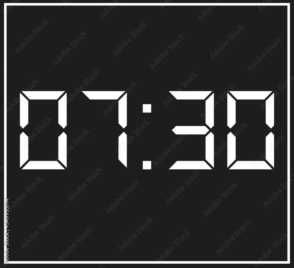 07:30 Digital clock showing time. Simple black and white vector with ...