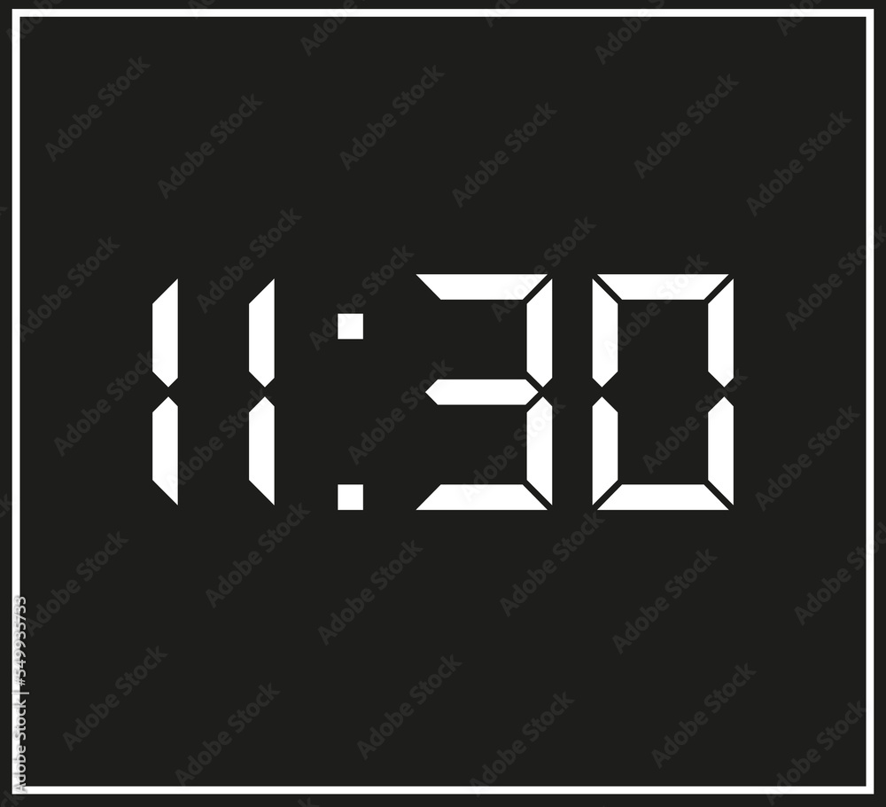 11:30 Digital clock showing time. Simple black and white vector with ...