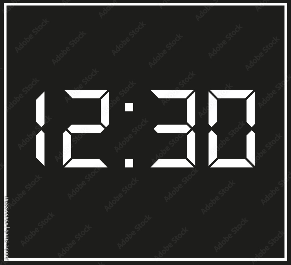 12:30 Digital clock showing time. Simple black and white vector with ...
