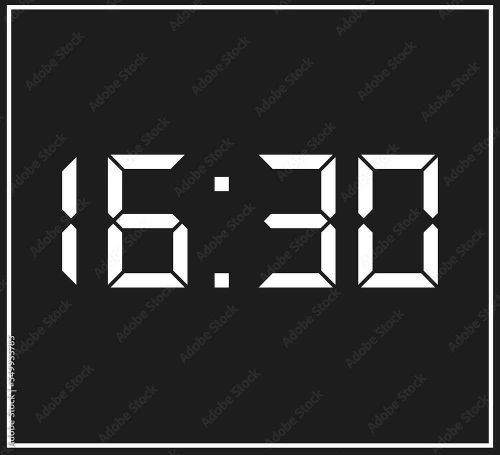 16:30 Digital clock showing time. Simple black and white vector with ...