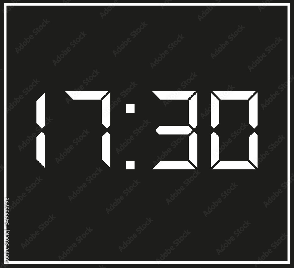 17:30 Digital clock showing time. Simple black and white vector with ...