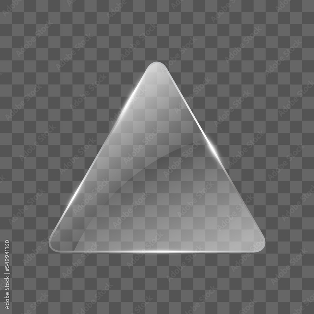 Vector glass triangle on a transparent background. Glass button on a ...
