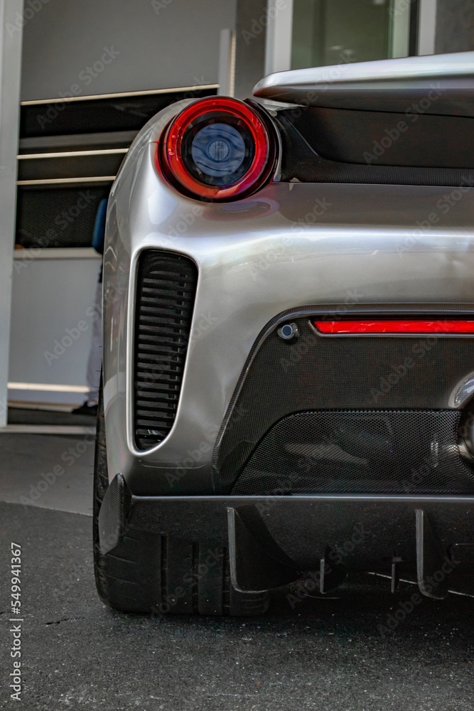 Vertical shot of the rear end of a Ferrari 488 Pista Tailor Stock Photo ...