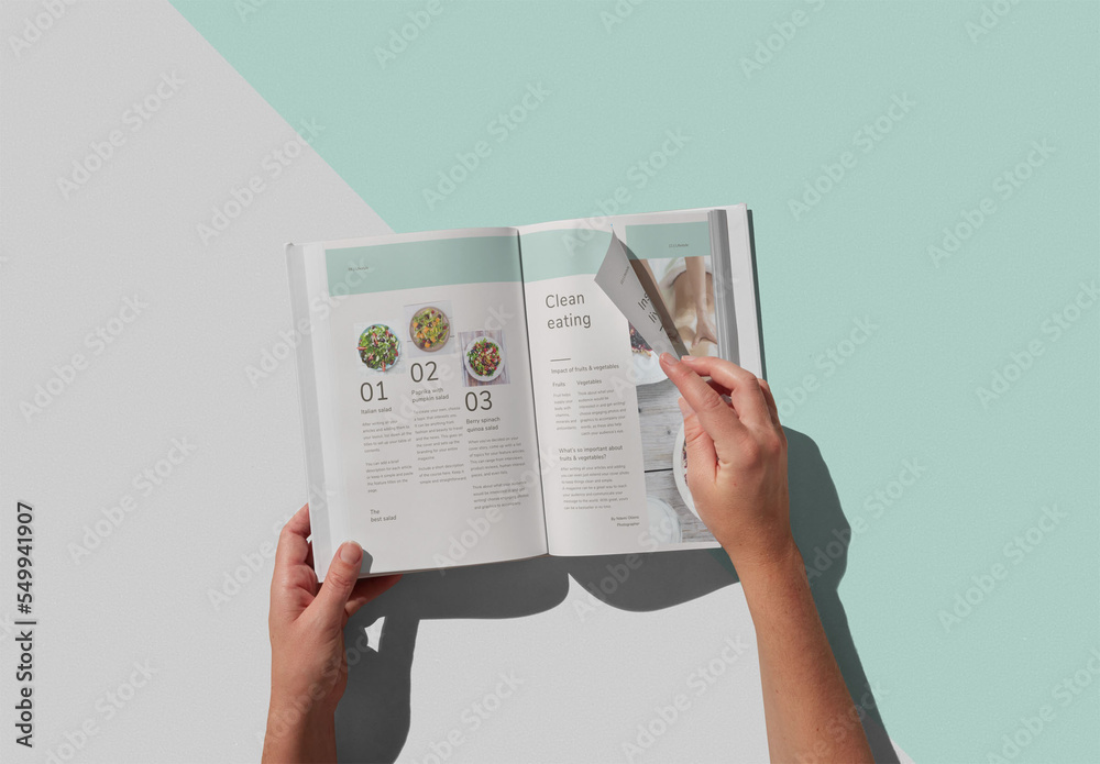 Woman Hands Turning Pages of a Hardcover Book Mockup Stock Template ...