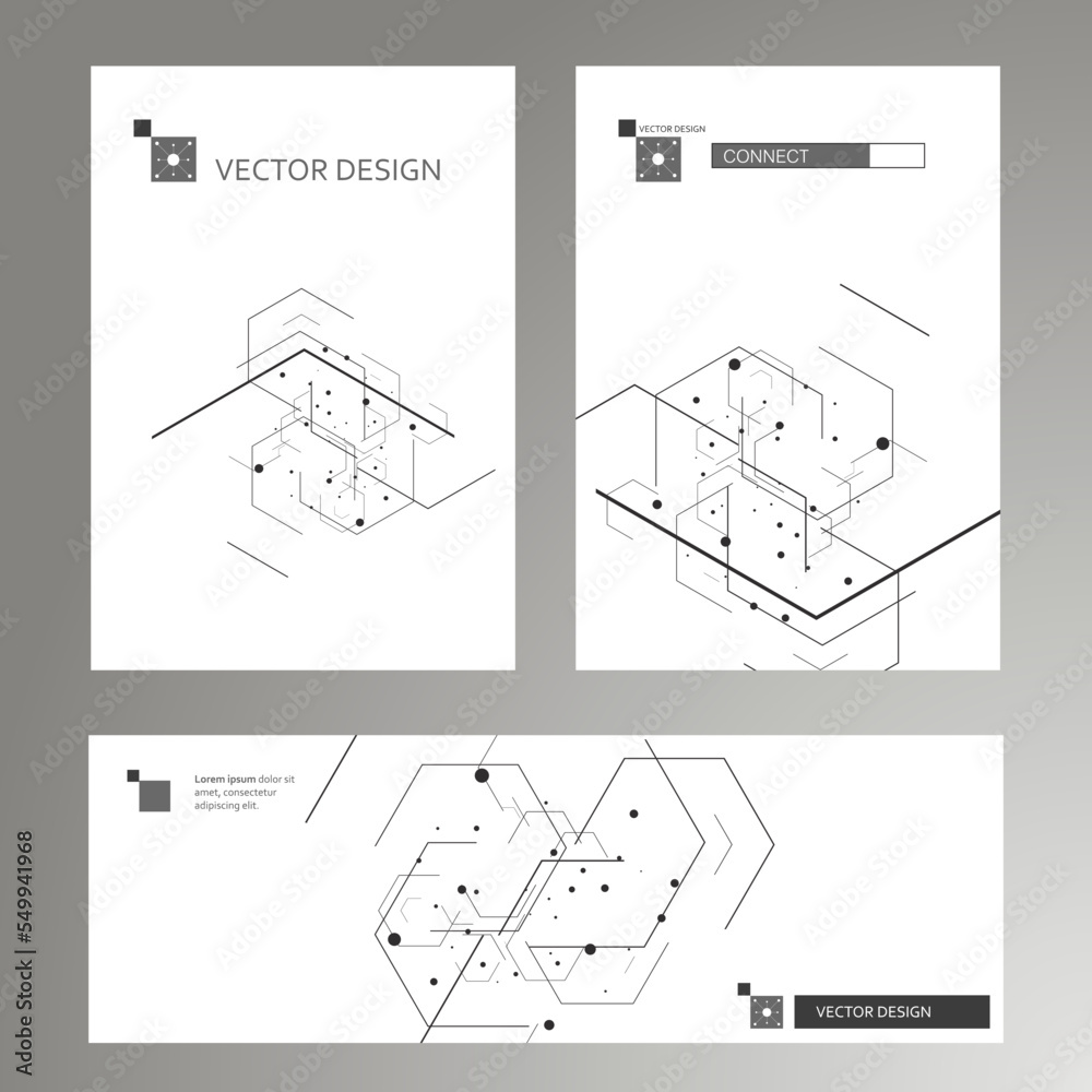 Vector Cover Template Design White Background With Abstract Hexagon Pattern Stock Vector
