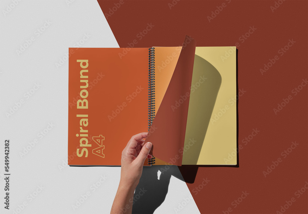 Hand Turning a Page of an Open A4 Notebook or Brochure Mockup Stock ...