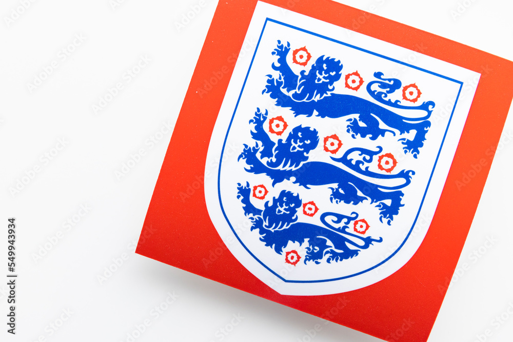 LONDON, UK - December 2022: England football logo Three lions national ...